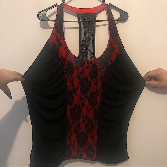 Tops | Red And Black Lace Racerback Tank Sz 24 | Poshmark